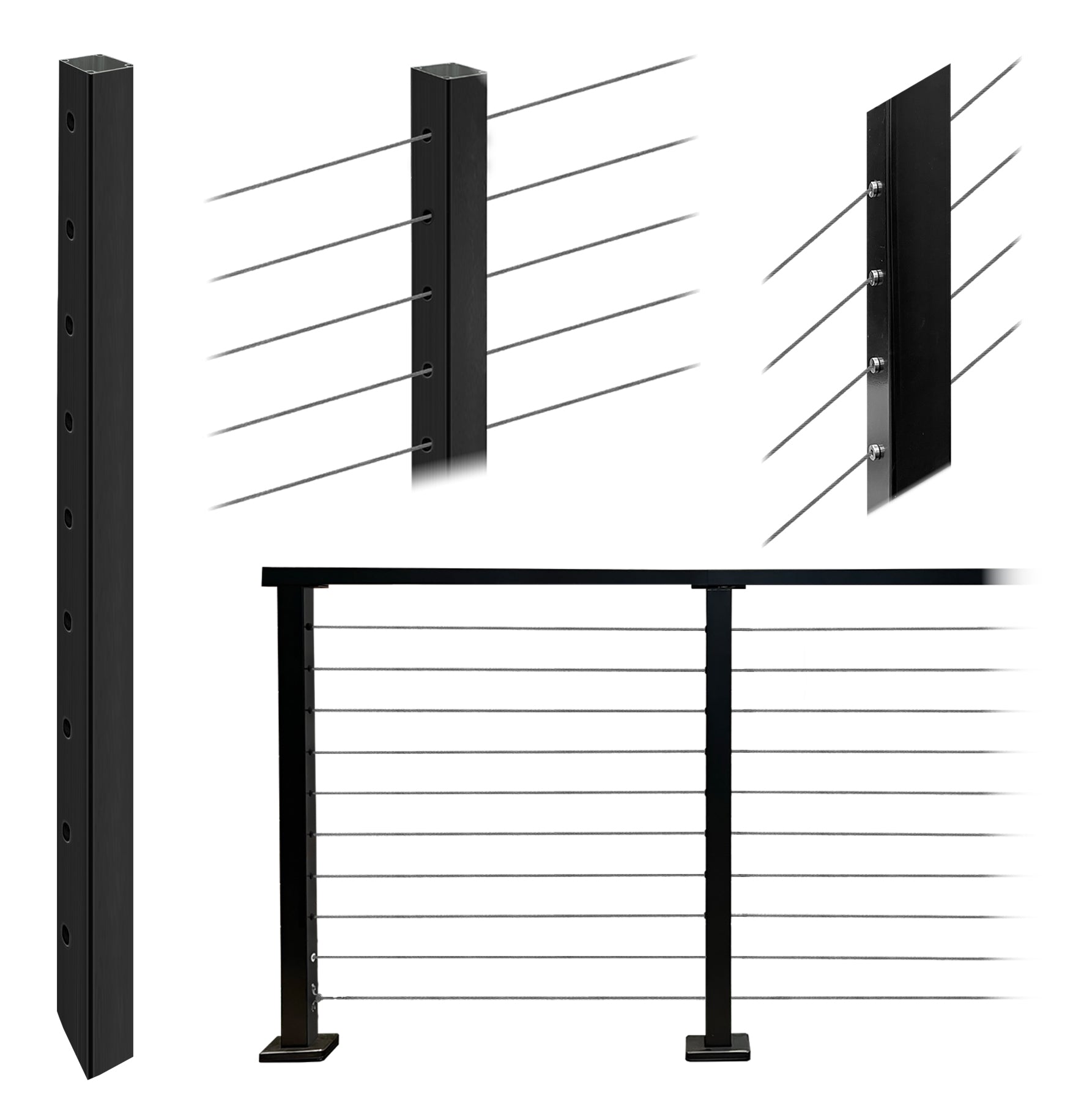 Cable Railing Post – Black Aluma Railing